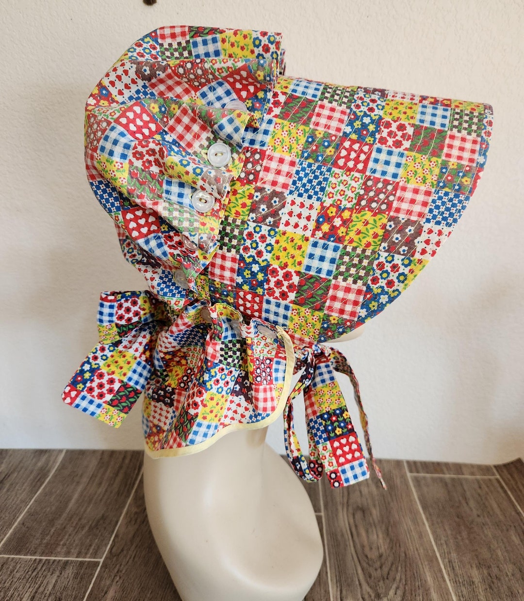 Vintage Pioneer Style Bonnet | Patchwork Fabric Bonnet | Little House ...