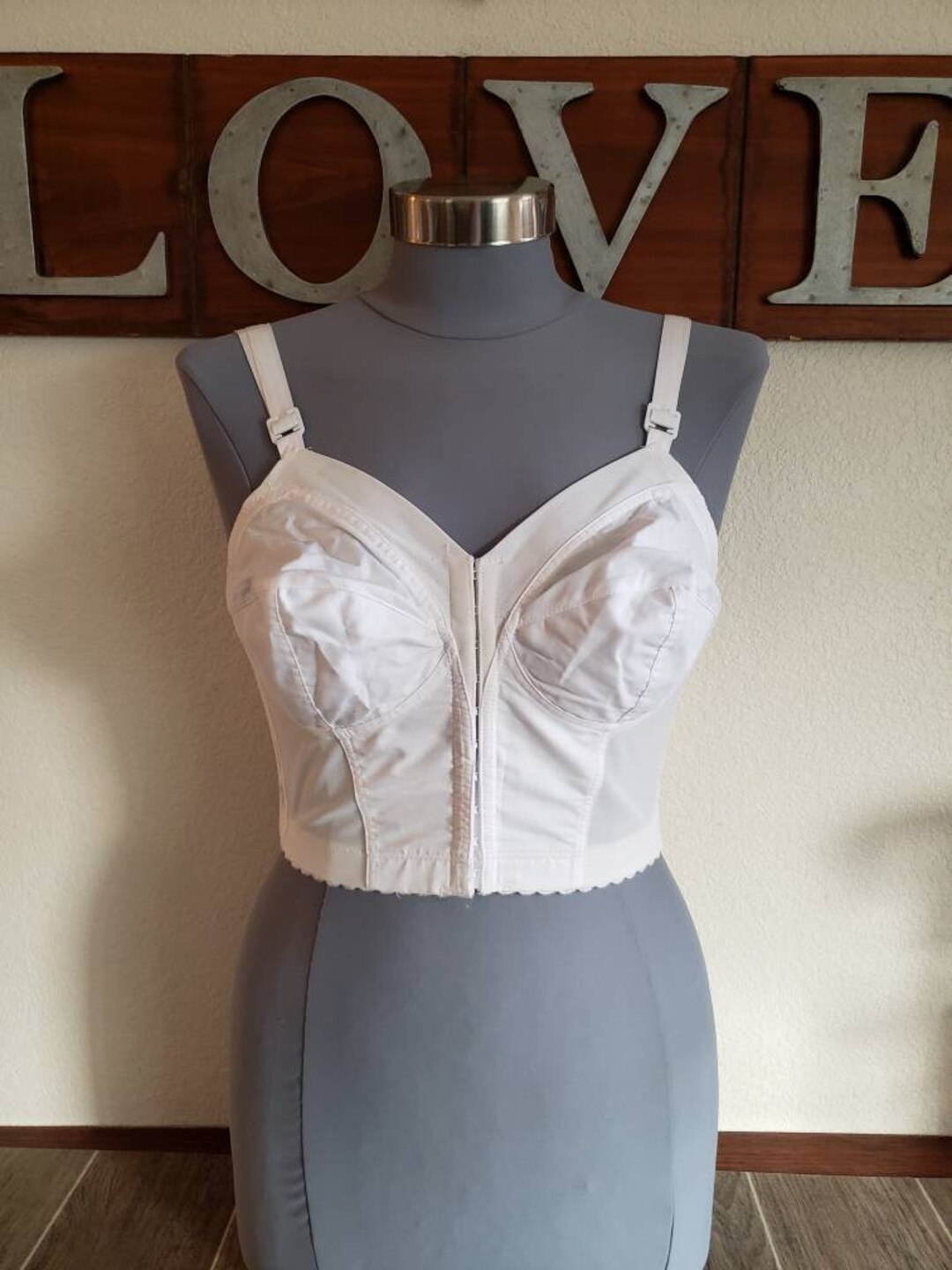 Vintage White Long Line Bra | White Front Closure | Cotton Polyester ...