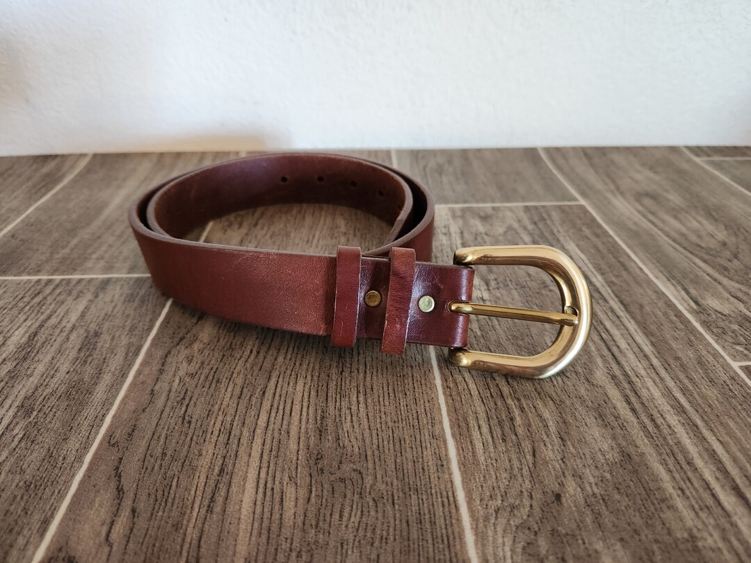 Vintage Brown Leather Belt With Brass Buckle Harken - Etsy