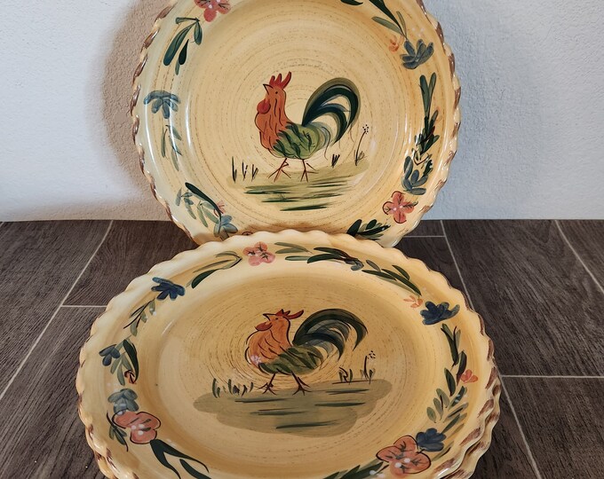 Vintage Hand Painted Ceramic Rooster Design Plates by HOME - Set of 3 ...