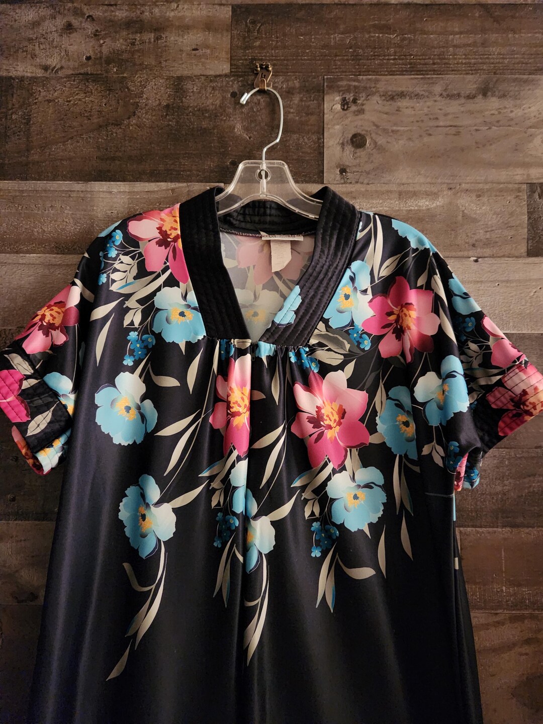 Vintage Floral Muumuu House Dress Robe by CW Classics | Black With ...