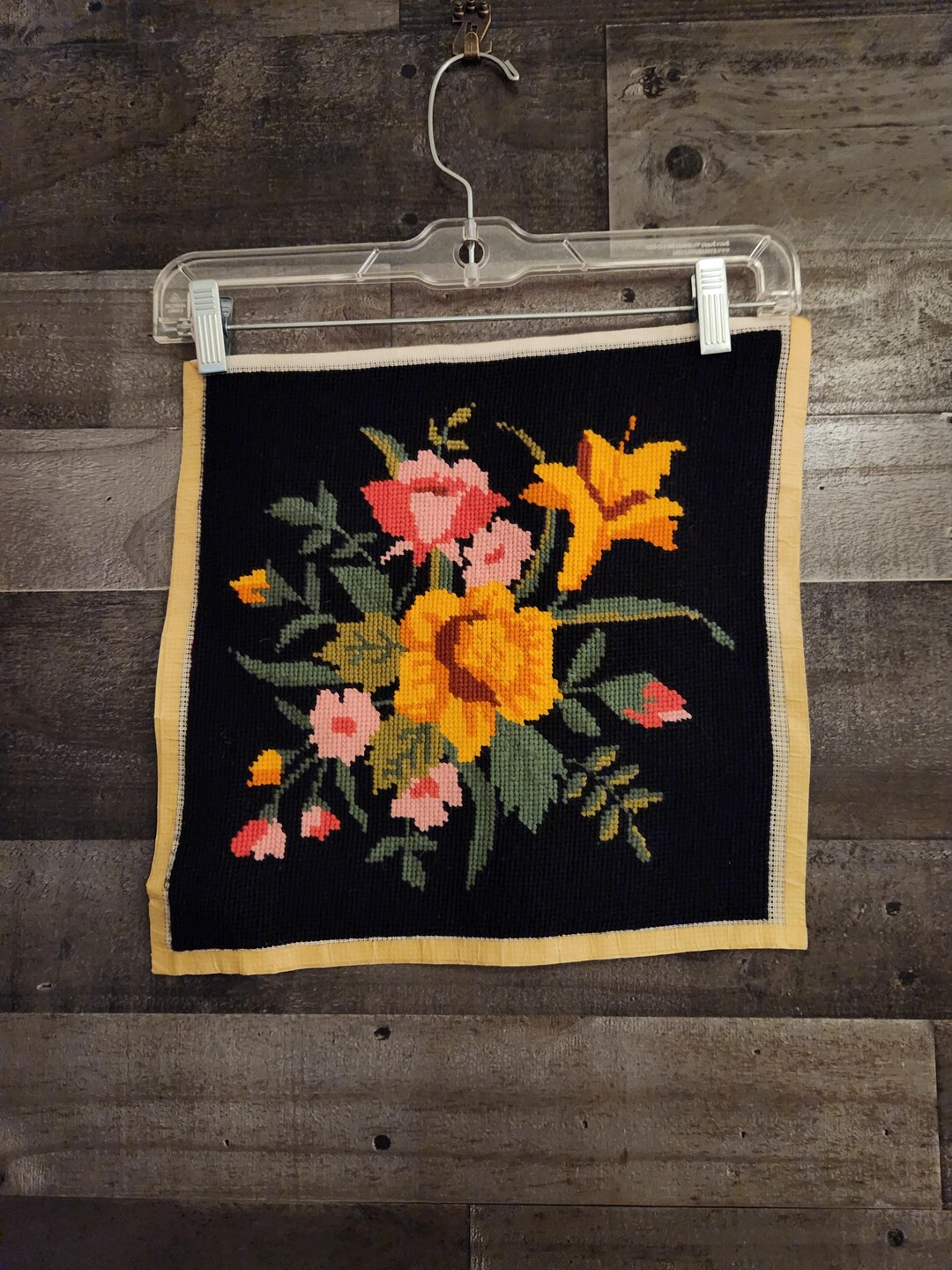 Vintage Needlepoint Panel for Chair or Framing - Floral Needlepoint ...