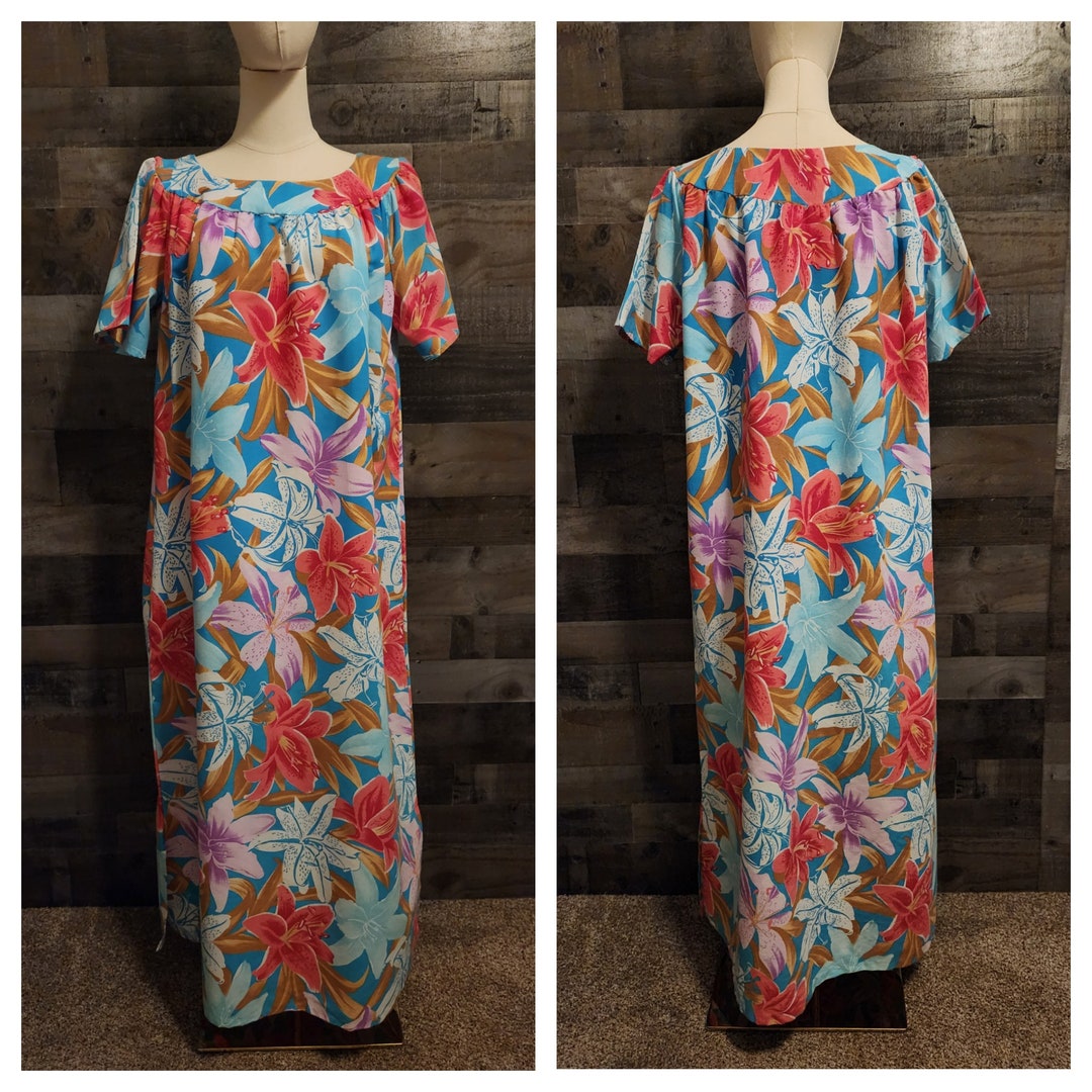 Vintage 1970's Hedy Lin Casuals Hawaiian Print Maxi Dress - Muumuu ...