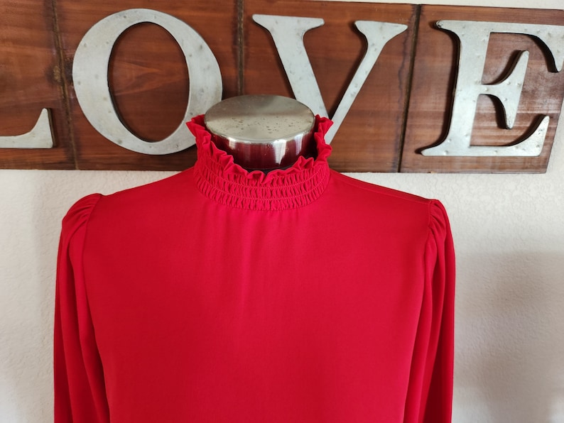 Vintage Red Blouse With Ruffled Collar and Cuffs - Red Petite Blouse by ...