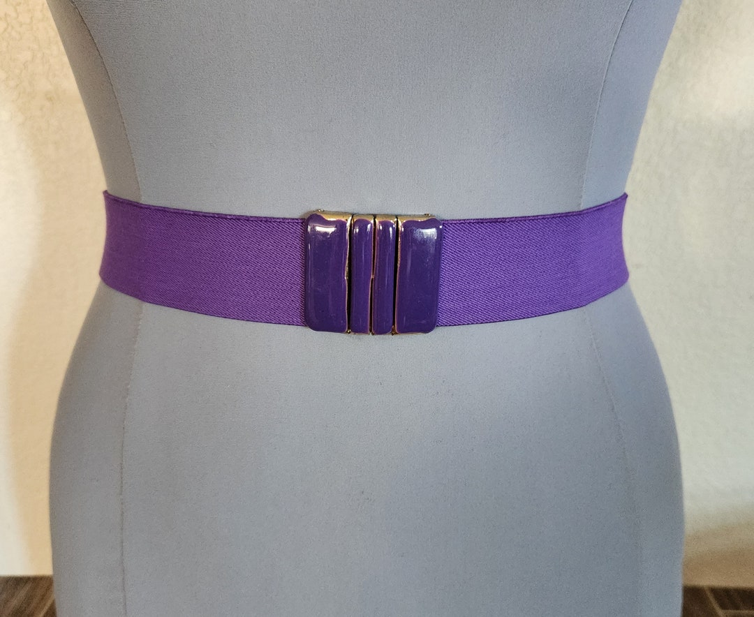 Vintage Purple Stretch Belt With Metal Enameled Latch Buckle | Fits 26 ...