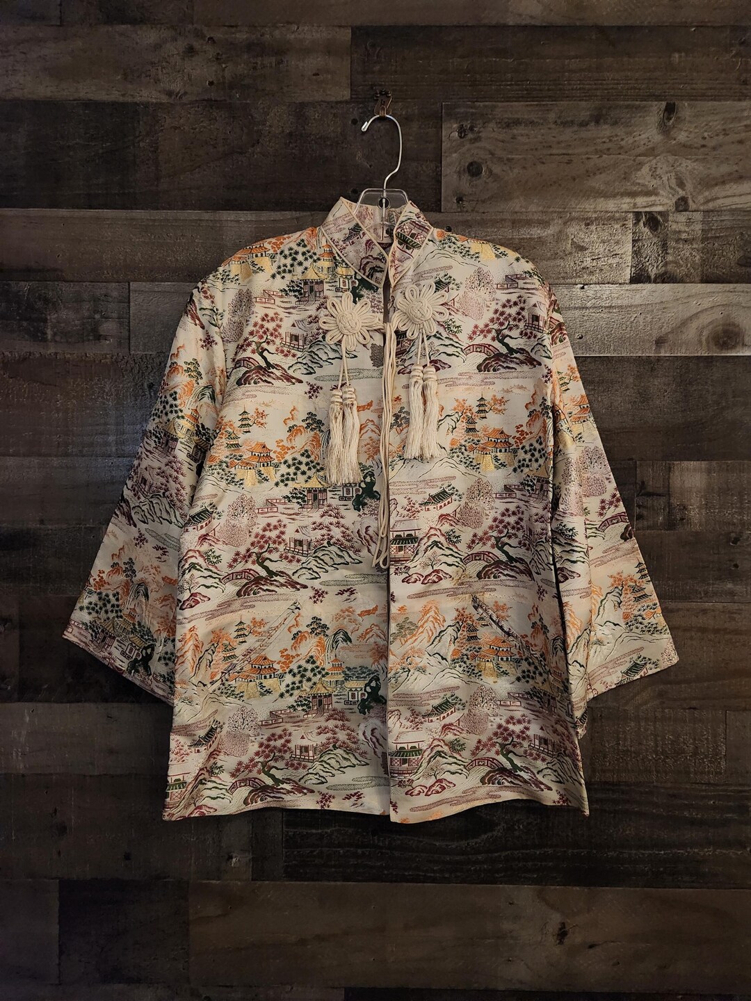 Vintage Asian Brocade Jacket | Beautiful Asian Scene | Size Medium ...