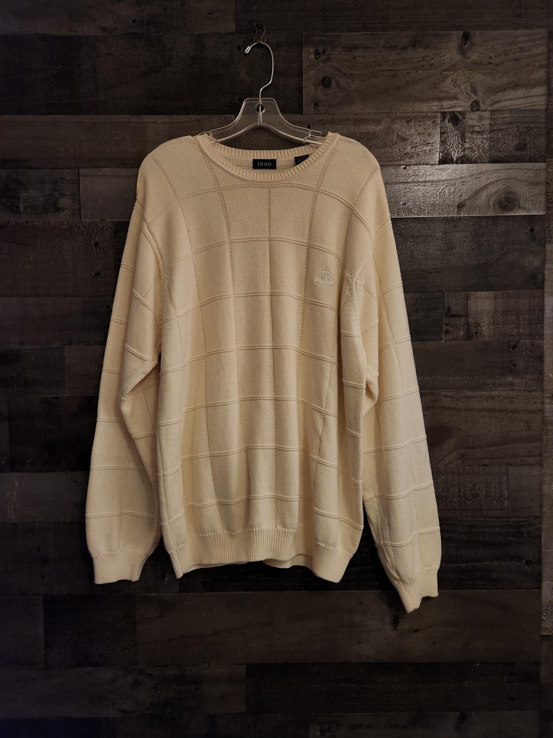 Vintage Pale Yellow Pullover Sweater by Izod | Grid Design Knit Sweater ...