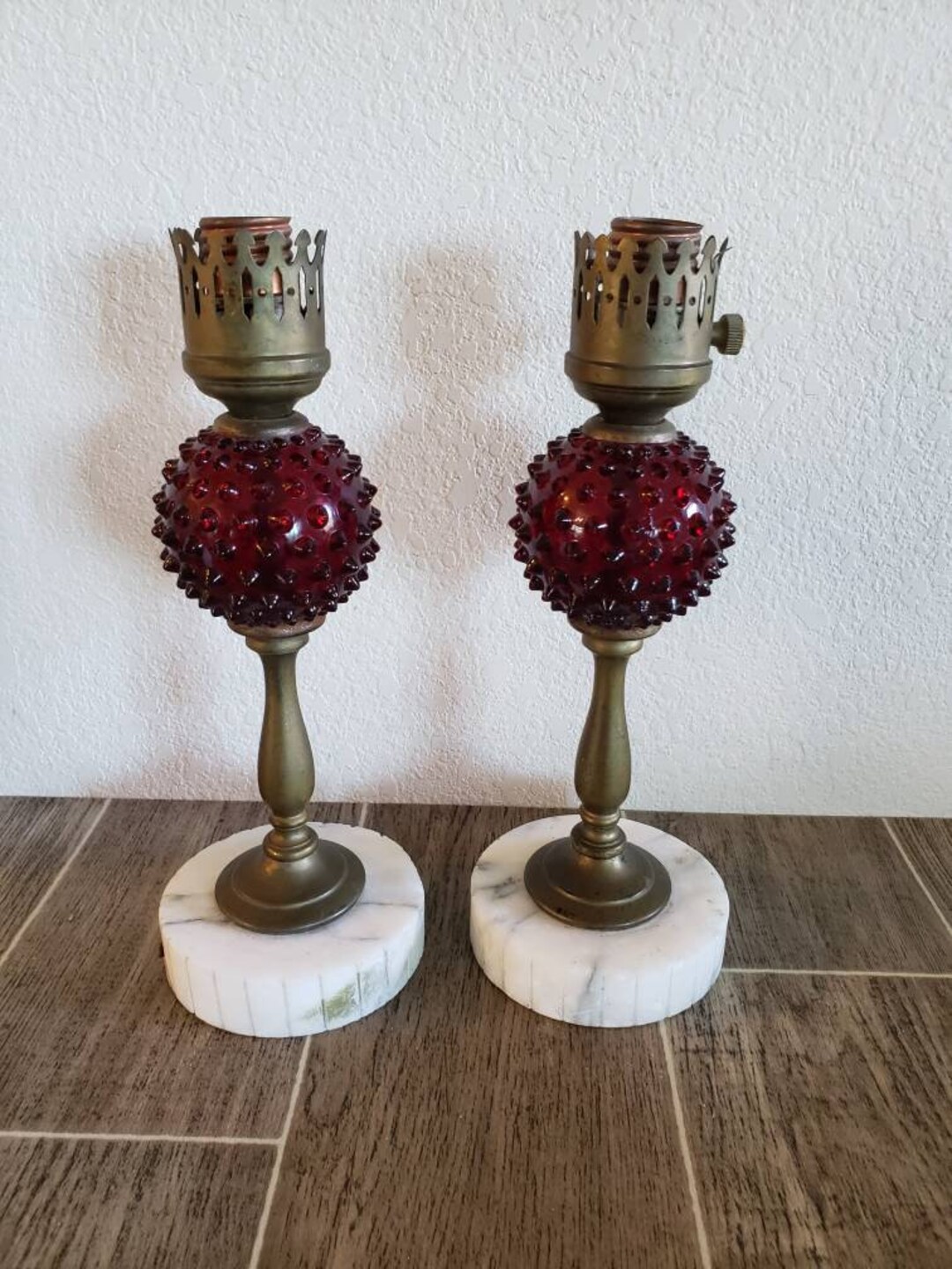Two Vintage Table Lamps for Rewiring Restoration | Red Hobnail Brass ...
