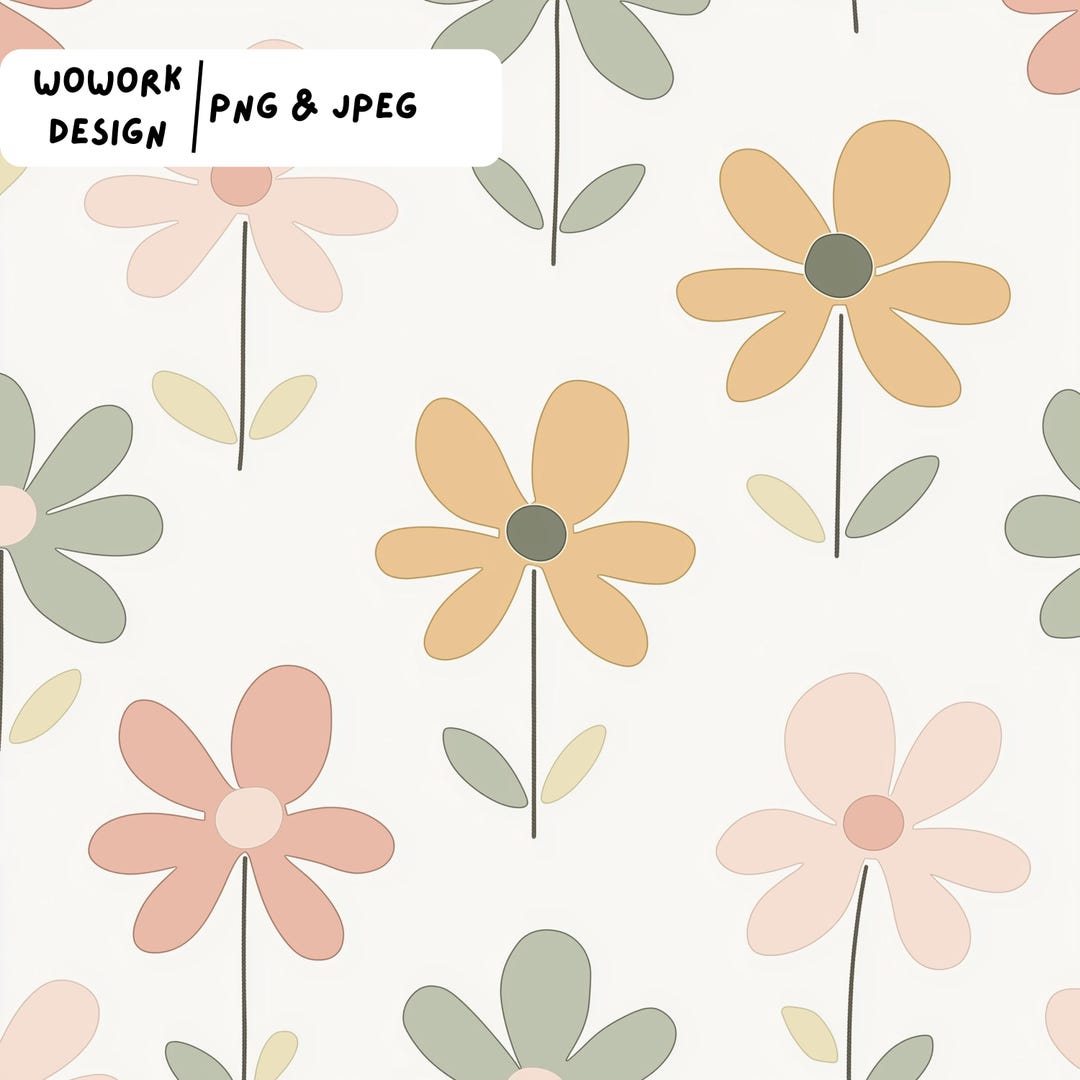 Pastel Daisy Seamless Pattern – Boho Floral Digital Paper, Minimal ...