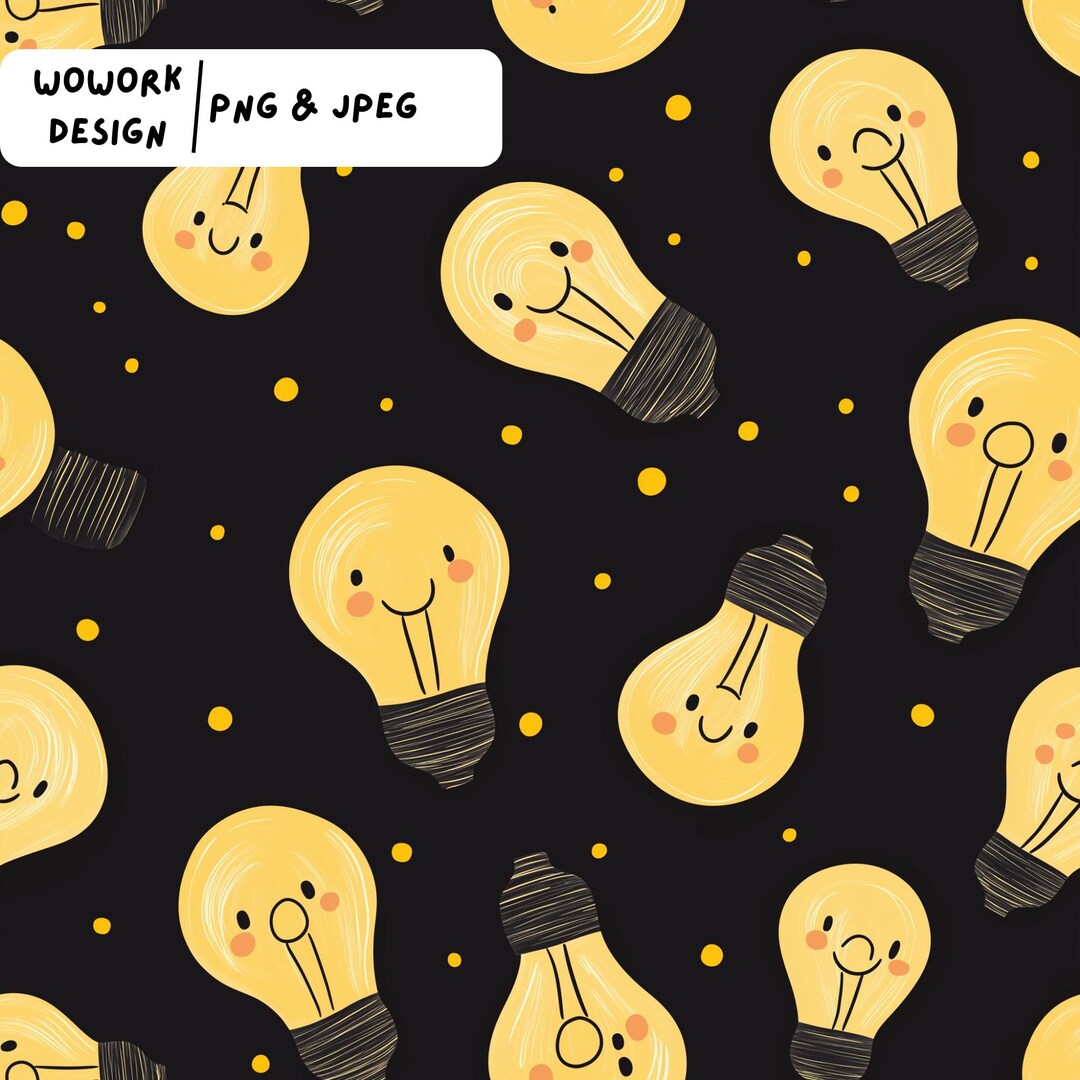 Cute Light Bulb Seamless Pattern | Kawaii Digital Paper for Classroom ...