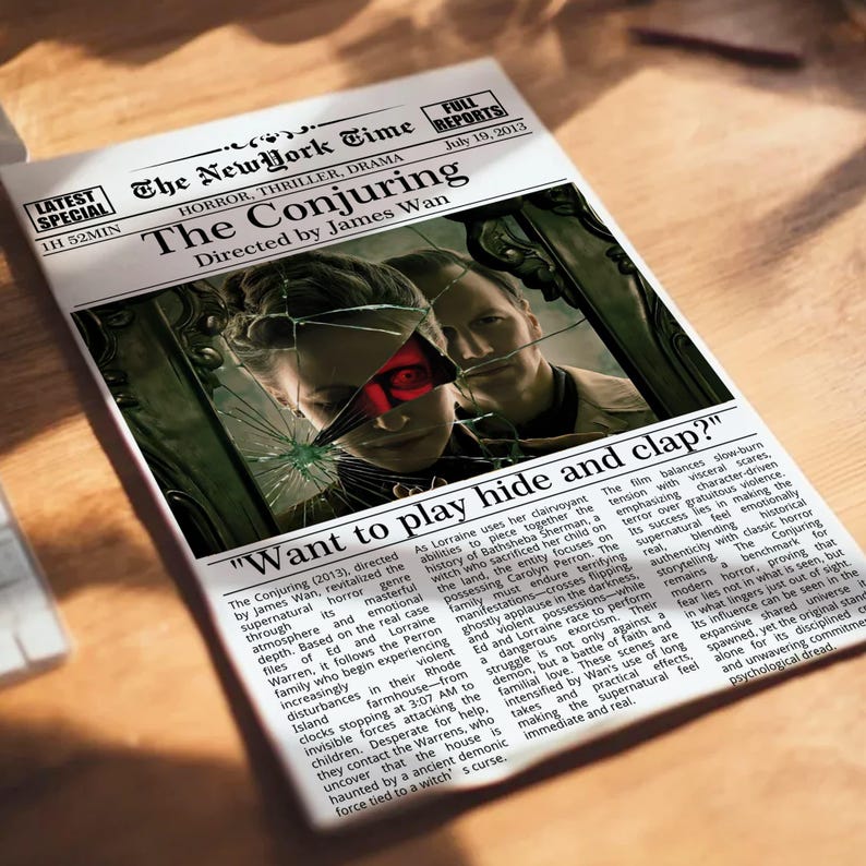 The Conjuring Poster, James Wan, Movie Poster, Retro Newspaper, Black ...