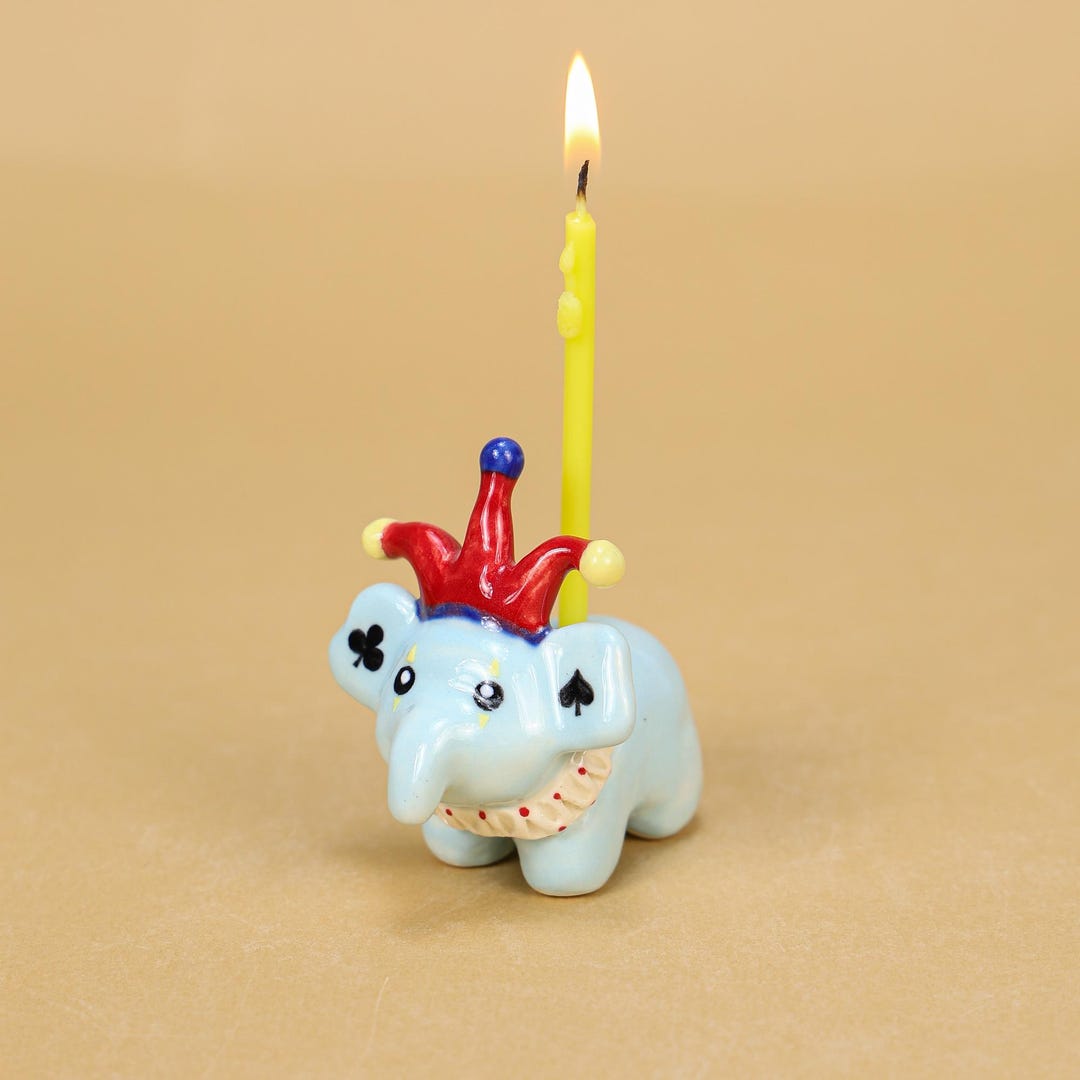 Ceramic Light Blue Elephant Cake Topper Handmade Kid Candle Holder ...