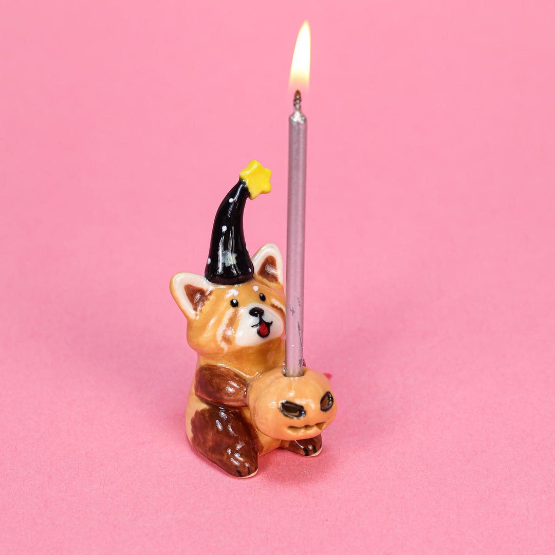 Red Panda Ceramic Cake Topper Handpainted Halloween Unique Black Witch ...