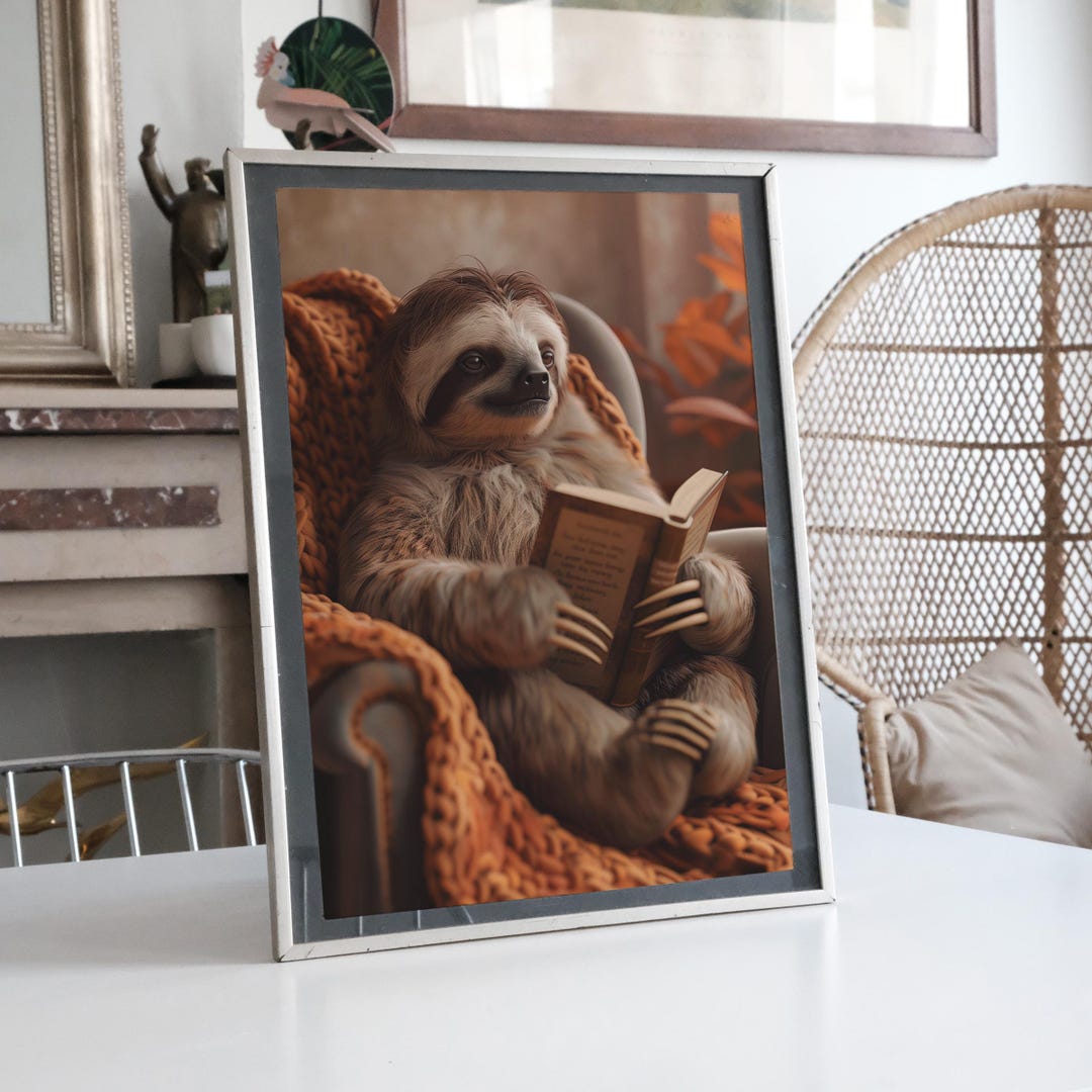 Cozy Sloth Poster, Printable Home Decor, Funny Reading Print, Book ...