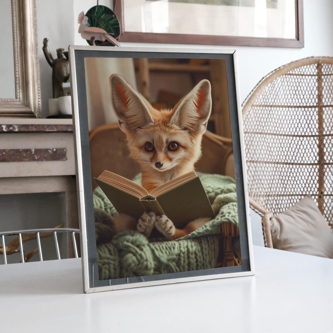 Funny Fennec Fox Print, Literary Gift, Book Lover Wall Art, Cozy Fennex ...