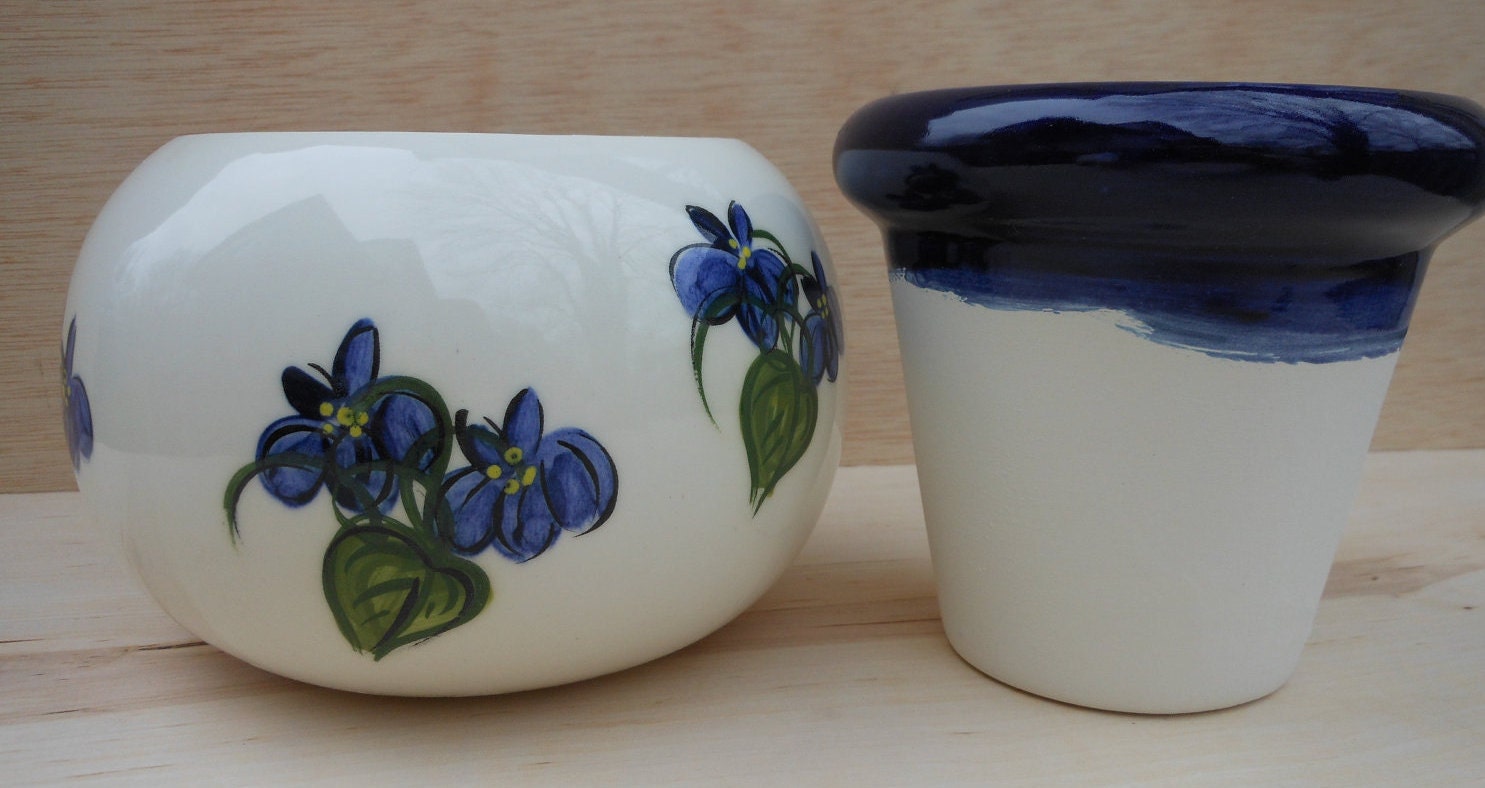 4 Inch Self Watering African Violet Pot Original Blue Design - Etsy