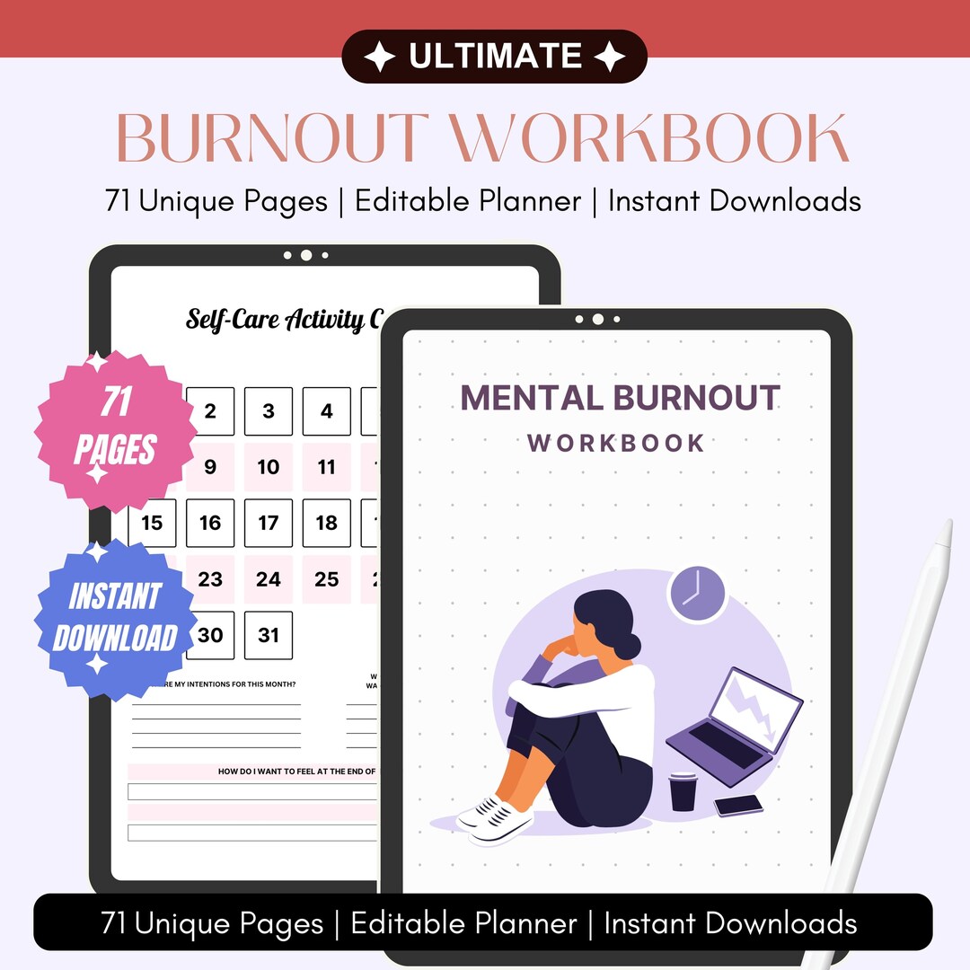 Mental Burnout Workbook Printable Minimalist, Wellness Journal, Coping ...