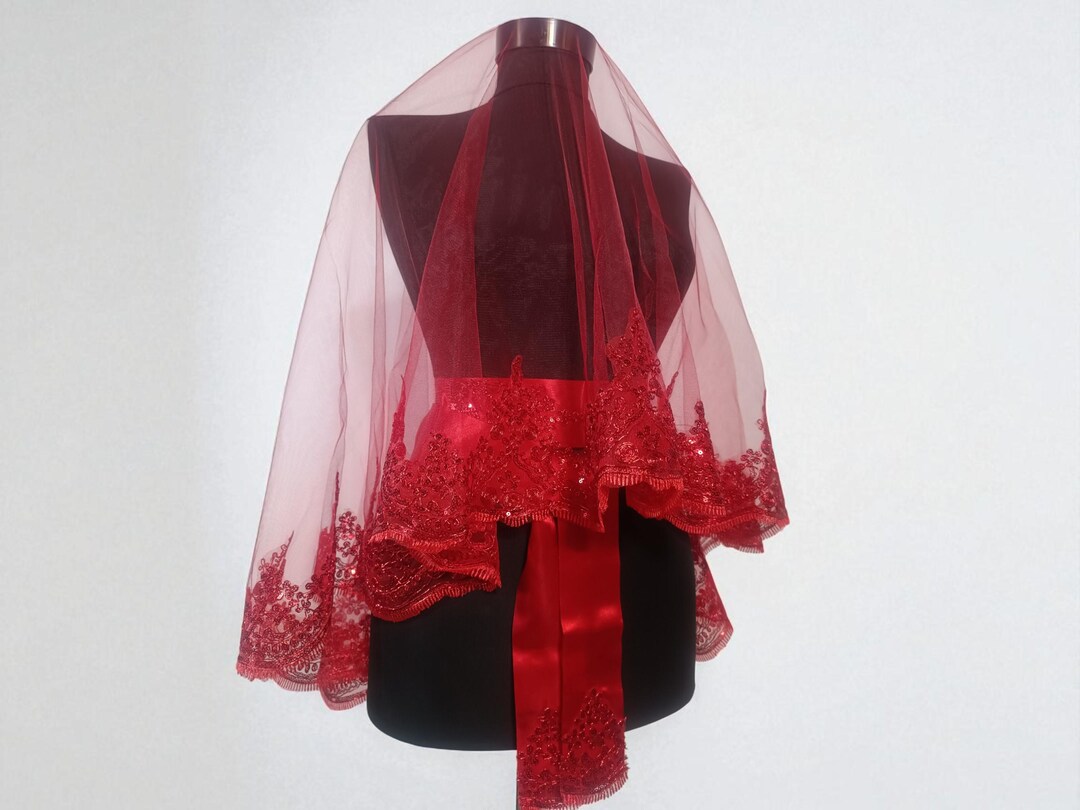 Red Bridal Veil Set,henna Night,duvak,lace Veil,sequin Beaded Henna ...