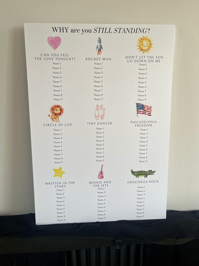 Wedding Table Seating Chart With Elton John Song Table Names - Etsy