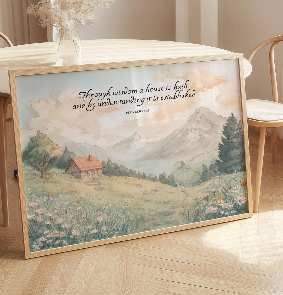 Christian Mountain Bible Verse Wall Art, Proverbs 24:3 Print, Cottage ...