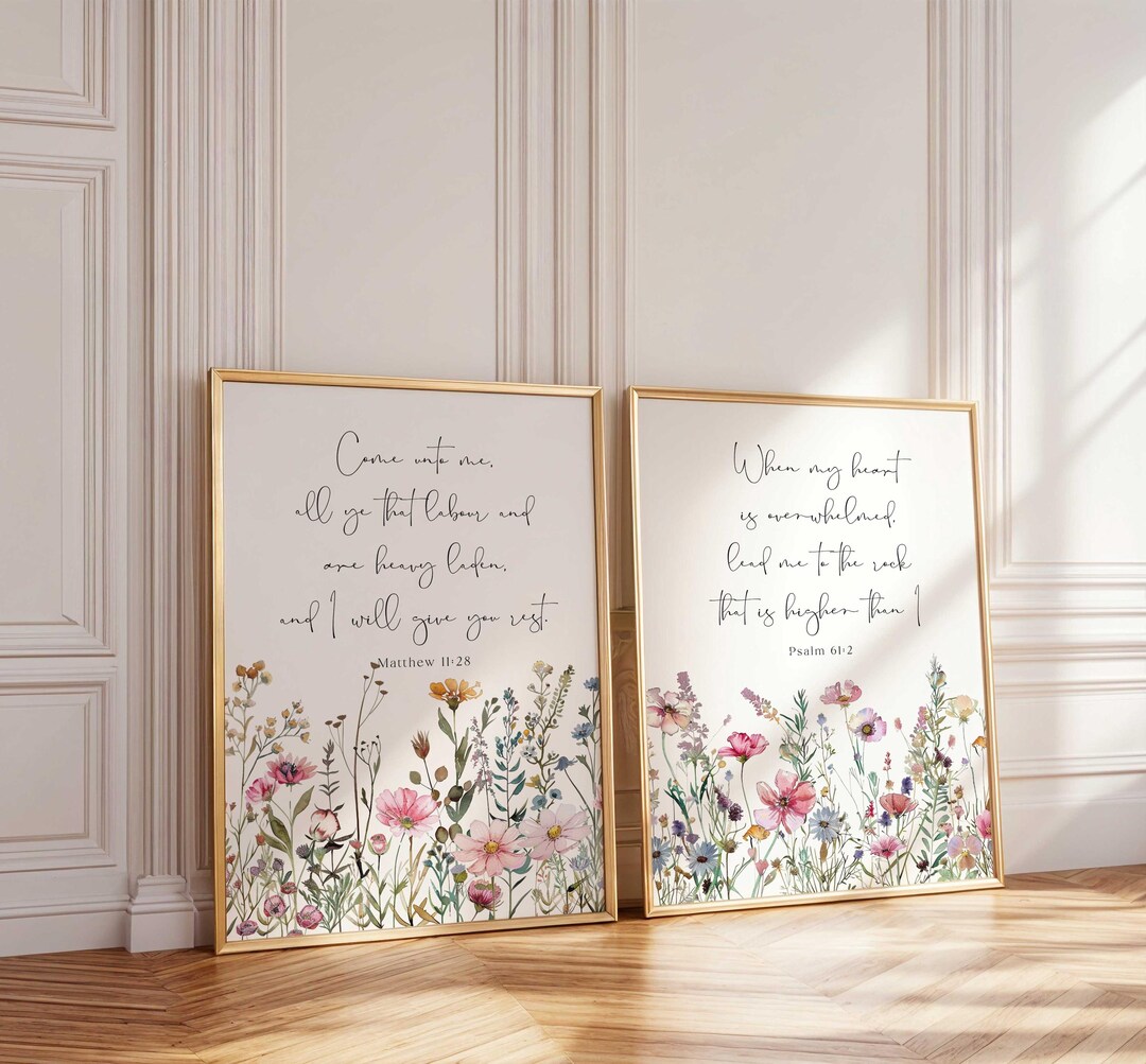 Wildflowers Bible Verse Floral Wall Art Set: Rest and Strength ...