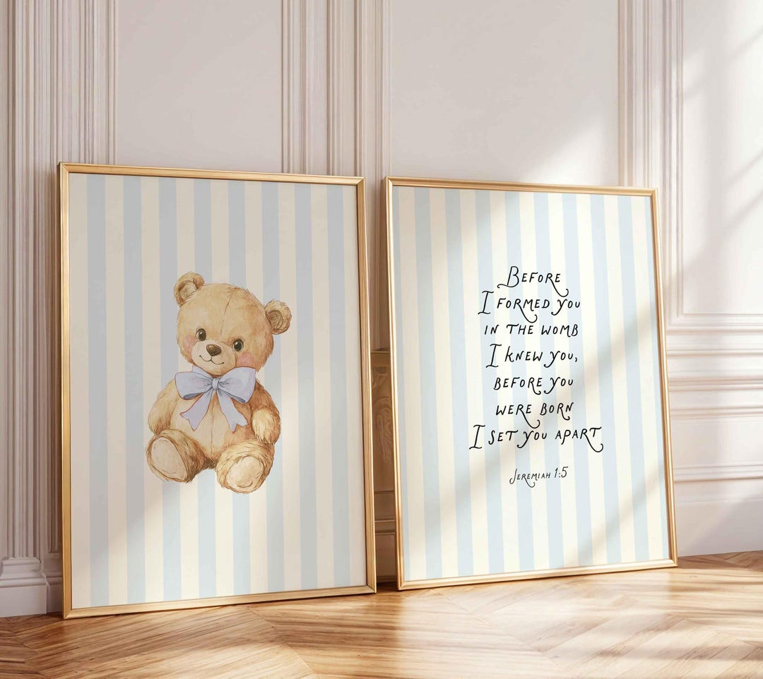 Jeremiah 1 5 Teddy Bear Bible Verse Wall Art Set: Christian Baby Boy ...