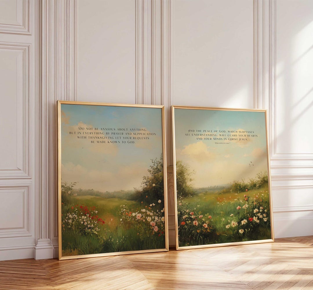 Philippians 4:6-7 Bible Verse Wall Art Set, Christian Wildflowers ...