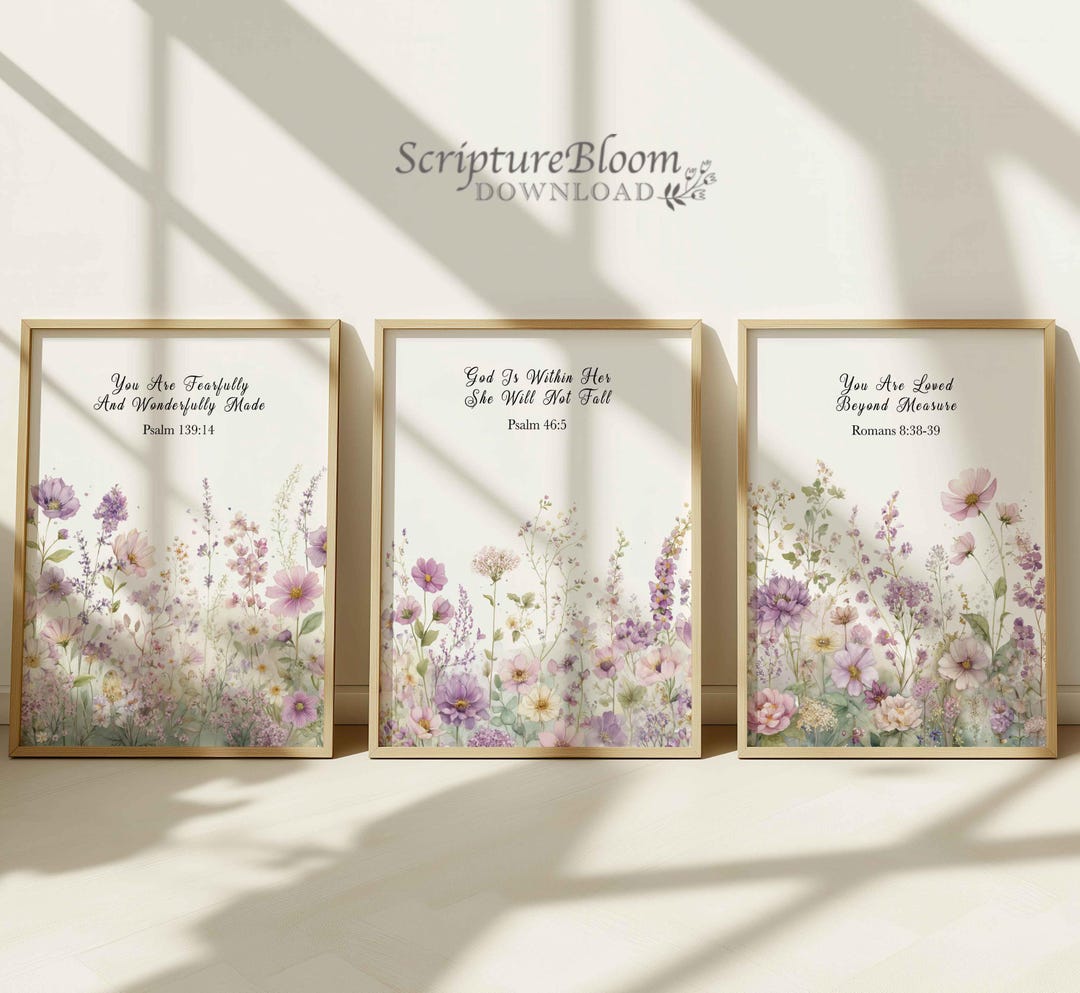 Wildflower Scripture Art Prints: Christian Nursery Decor, Lilac Meadow ...