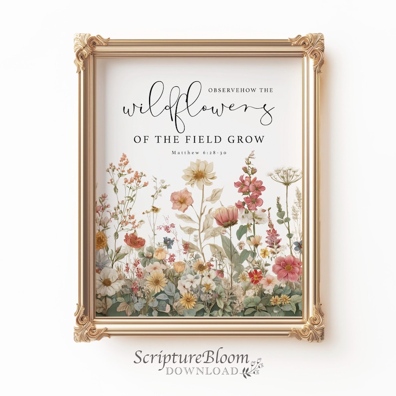 Matthew 6:28-30 Wildflowers Scripture Art, Christian Floral Wall Decor ...