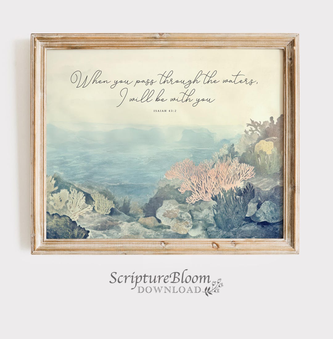 Scripture Printable, Isaiah 43:2 Ocean Bible Verse Wall Art, Christian ...