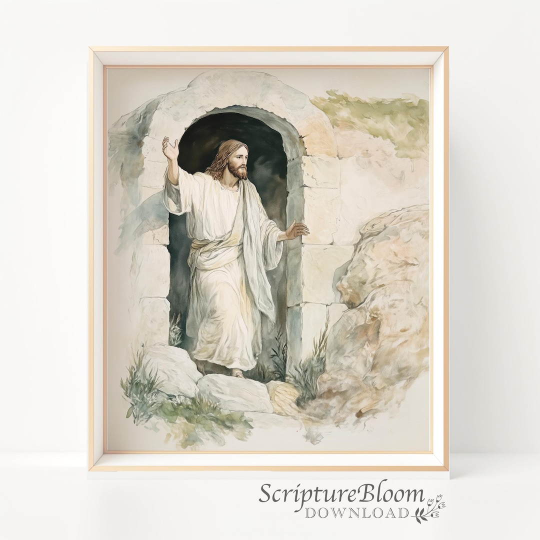 Jesus Resurrection Art Print, He is Risen Easter Wall Art, Empty Tomb ...