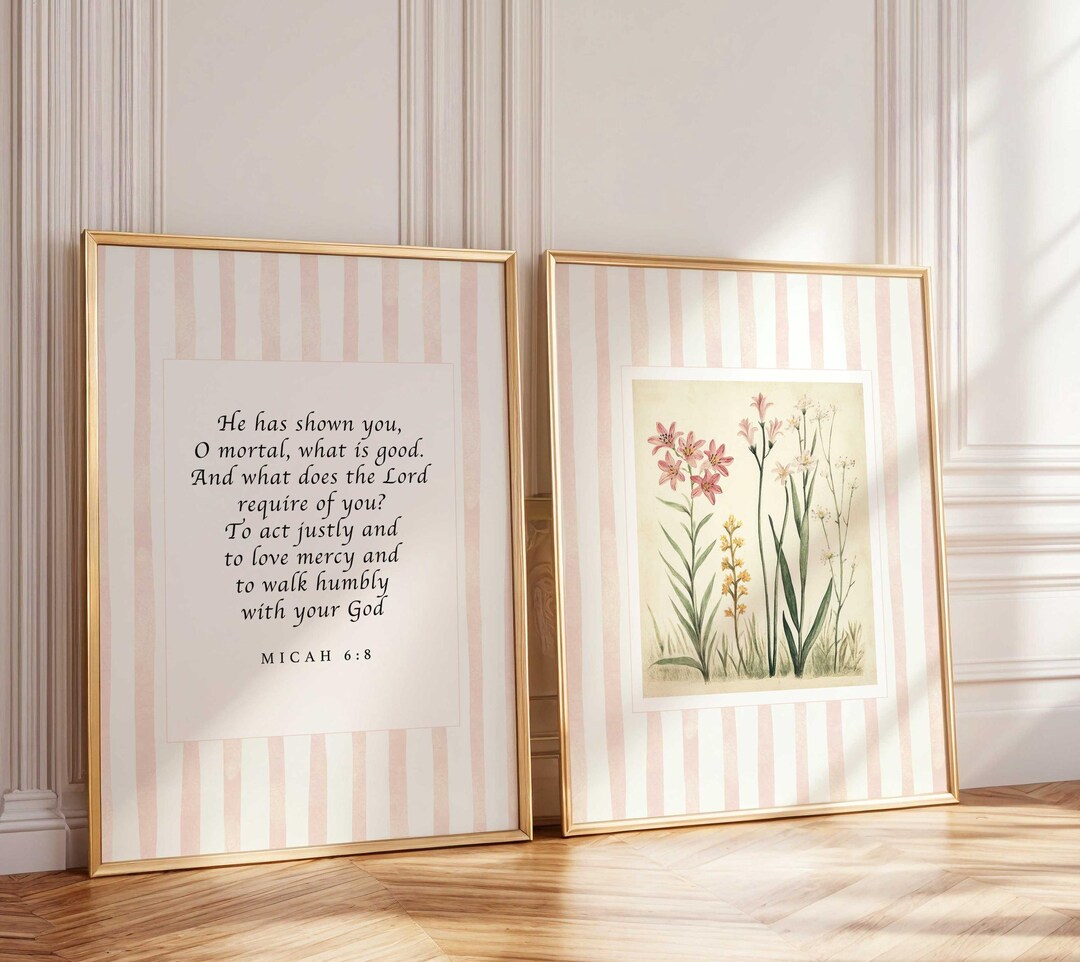 Micah 6:8 Bible Verse Wall Art, Act Justly Love Mercy Print, Botanical ...