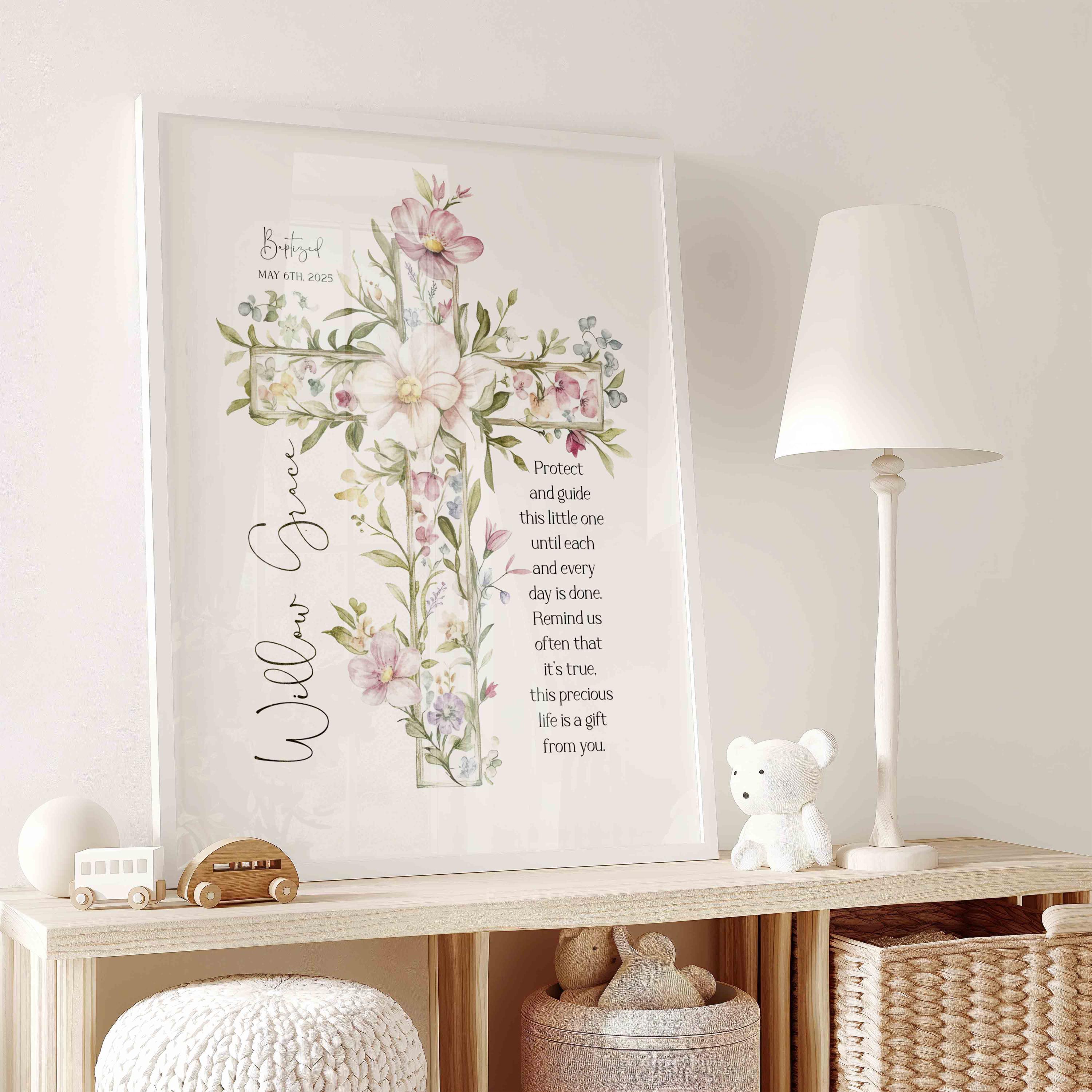 Personalized Baptism Gift for Girl: Goddaughter Floral Cross With Name ...