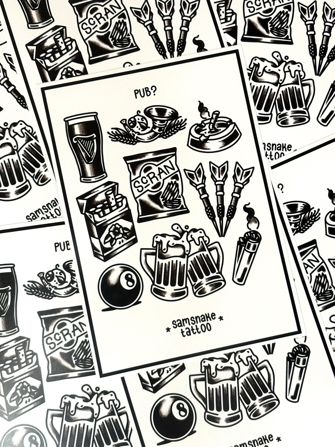 Pub Tattoo Flash Sheet Print - Etsy