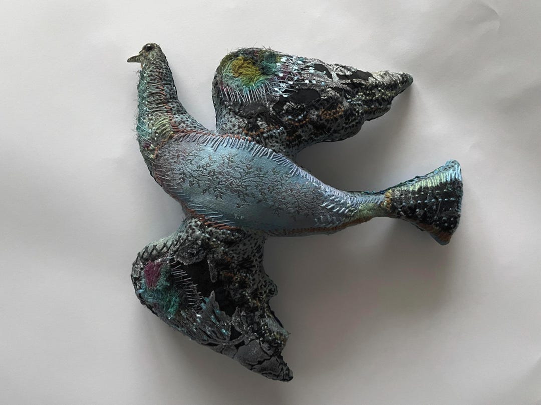Handstitched Wall Hanging Sculpture Textile Art Bird by Daria Sikora ,A ...