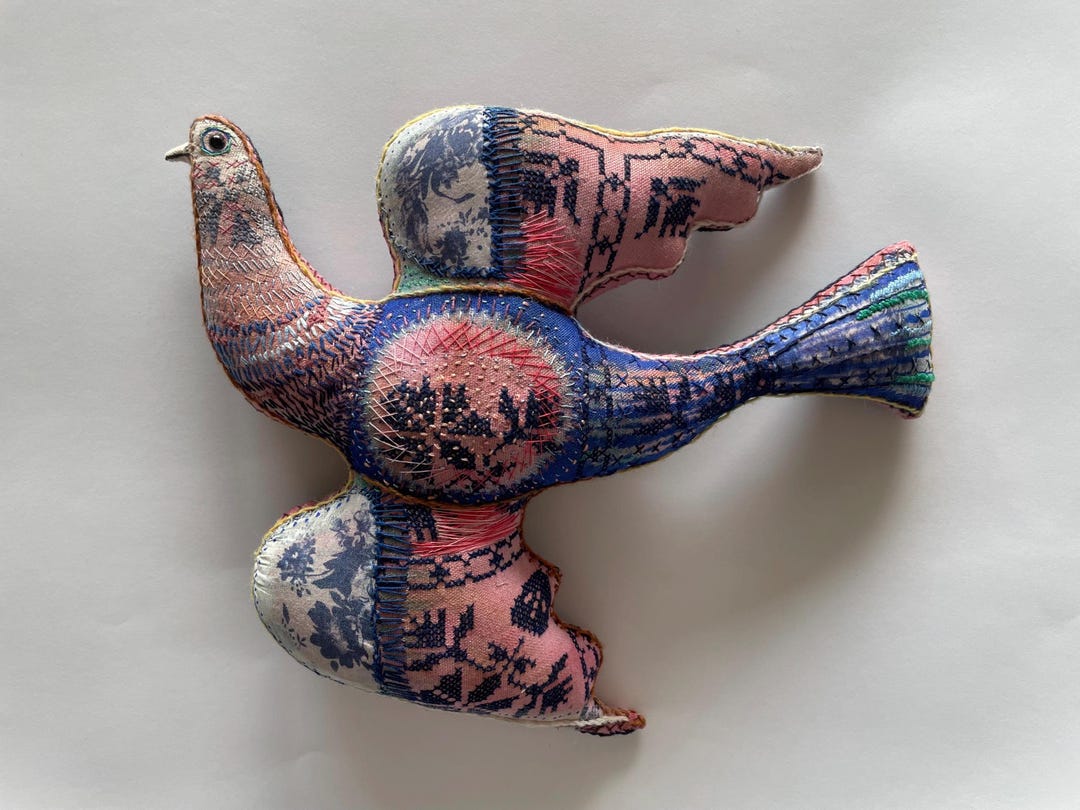 Handstitched Wall Hanging Sculpture Textile Art Bird by Daria Sikora ,A ...