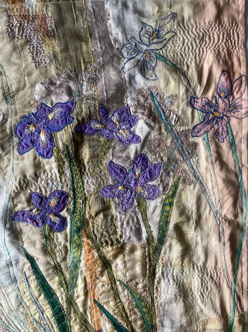 Handstitched "orchids" Textile Art Tapestry: Cloth Embroidery Wall ...