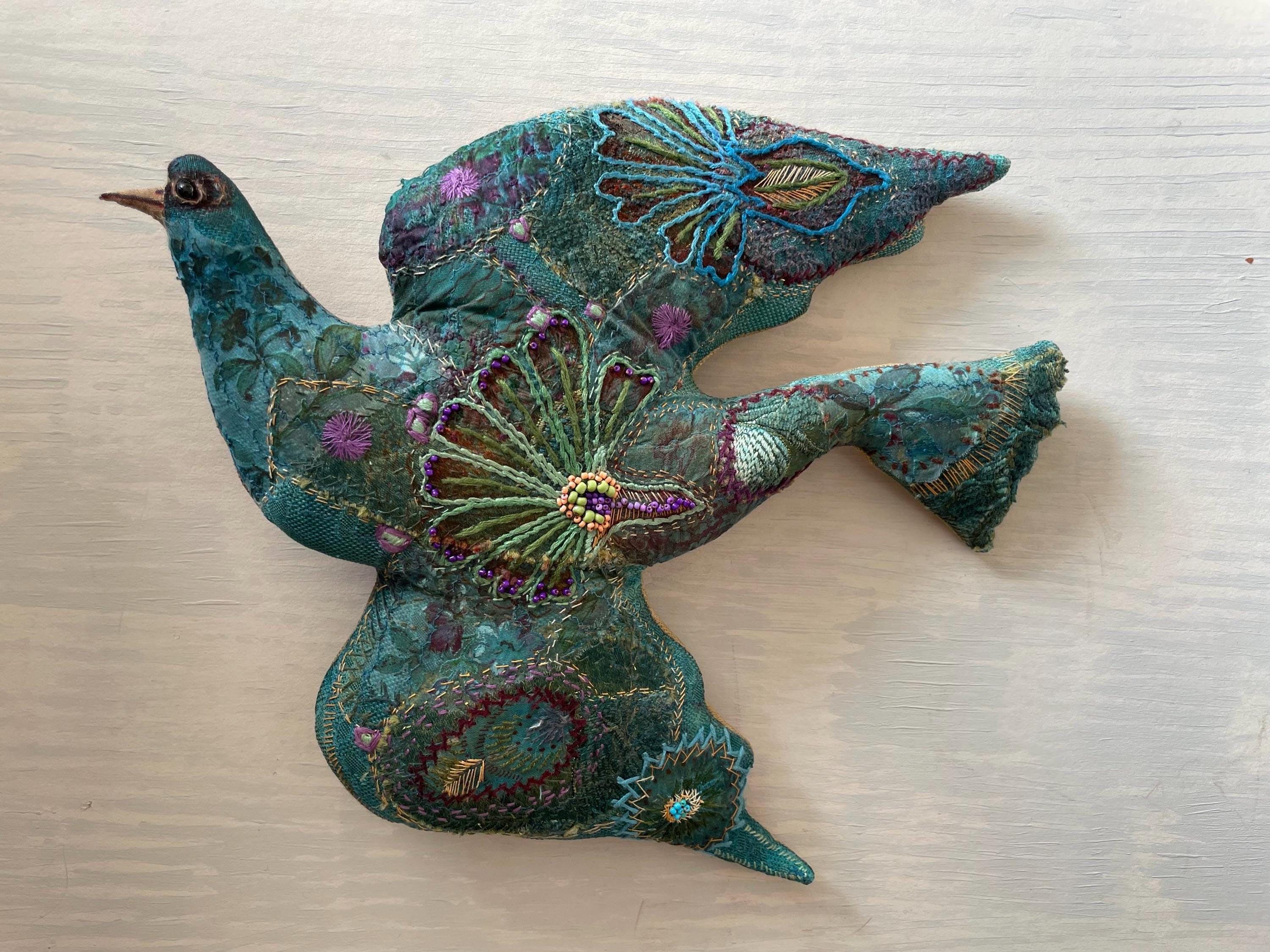 Hand-embroidered Bird Wall Sculpture, Textile Art by Daria Sikora - Etsy