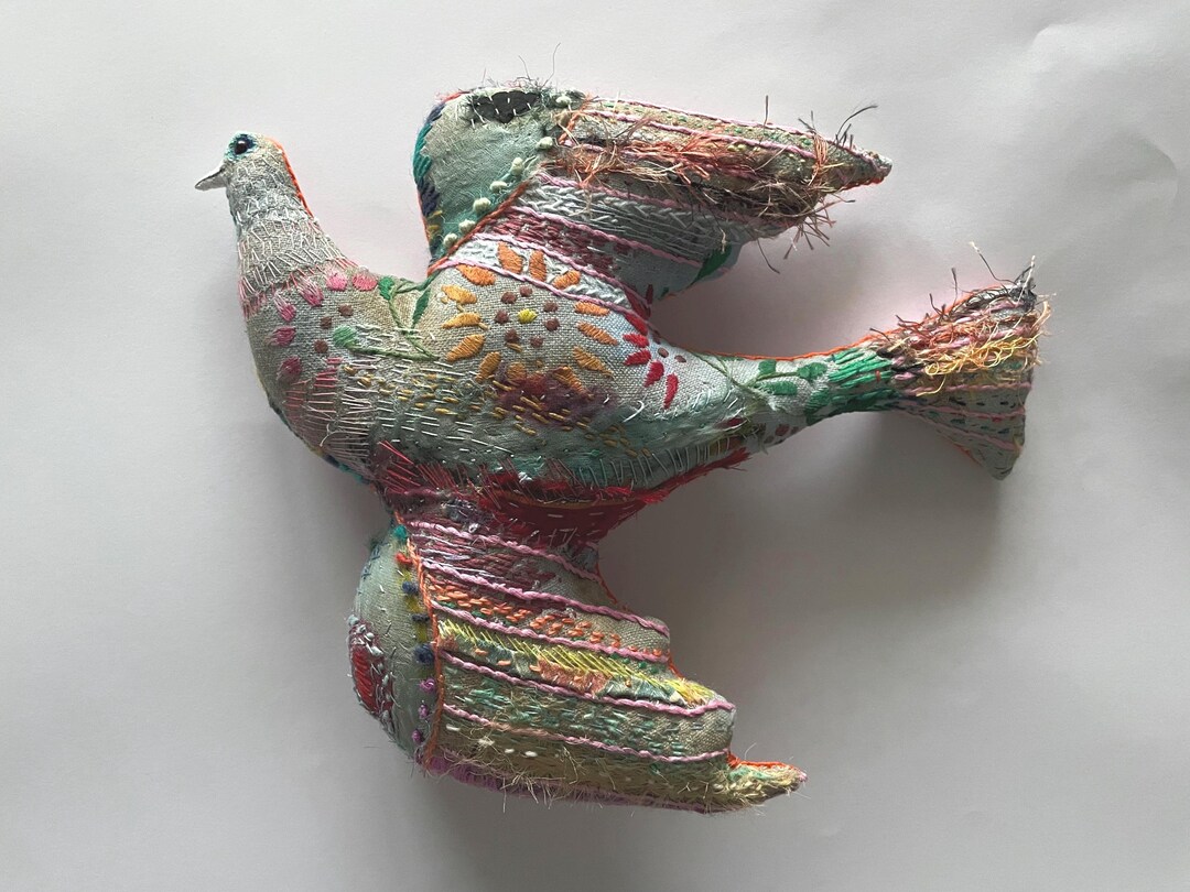 Handstitched Wall Hanging Sculpture Textile Art Bird by Daria Sikora ,A ...