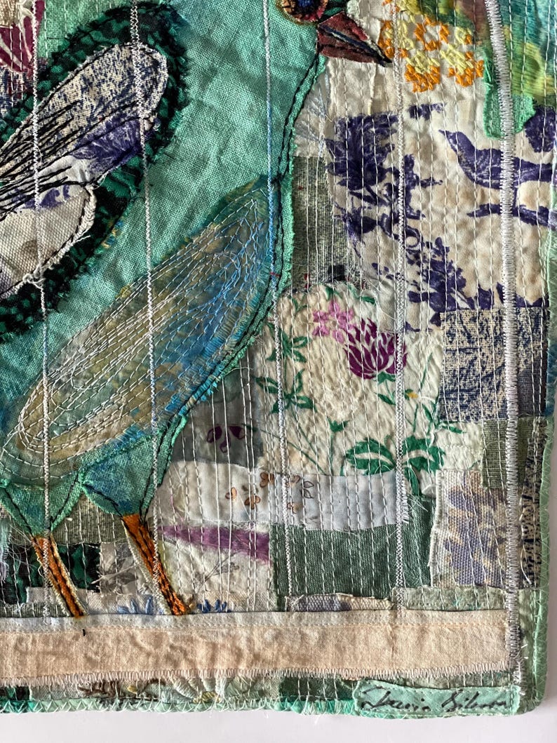 Handstitched Bird Tapestry: Textile Art Embroidery, Home Decor - Etsy ...