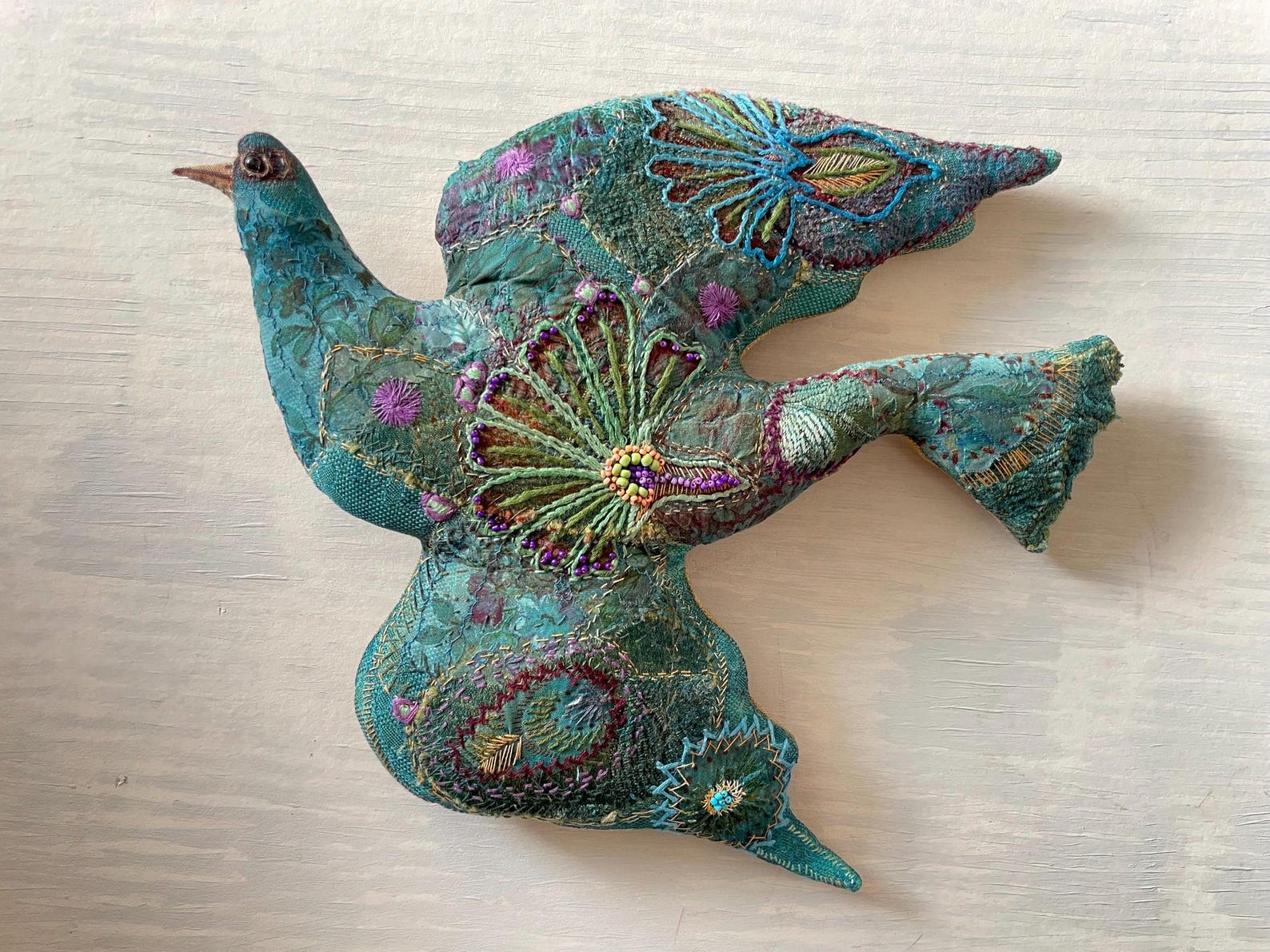 Hand-embroidered Bird Wall Sculpture, Textile Art by Daria Sikora - Etsy
