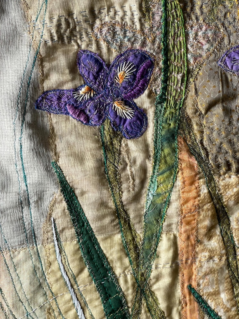 Handstitched "orchids" Textile Art Tapestry: Cloth Embroidery Wall ...