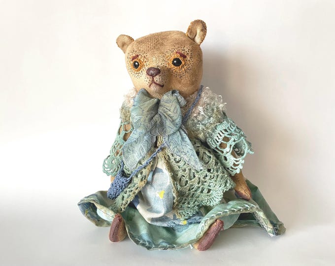 Handmade Primitive Teddy Bear, Aged Cotton Fabrics, Soft Stuffed ...