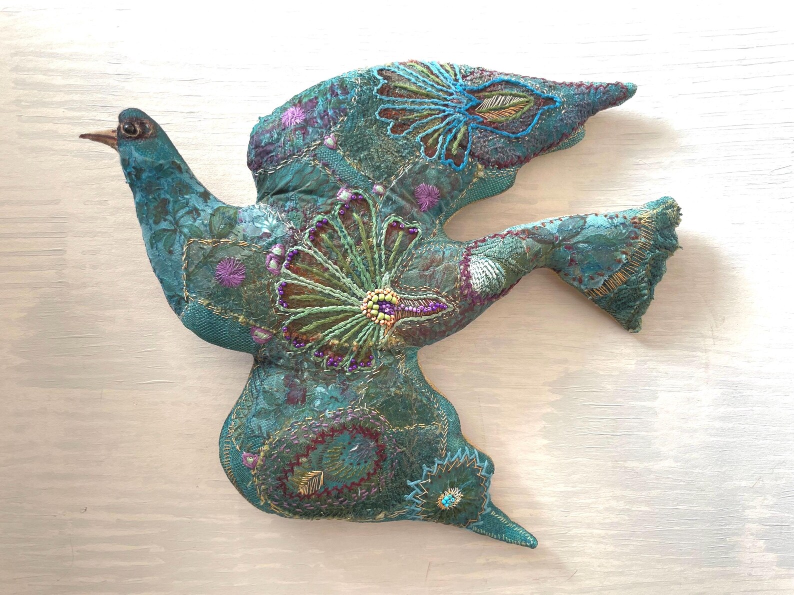 Hand-embroidered Bird Wall Sculpture, Textile Art by Daria Sikora - Etsy