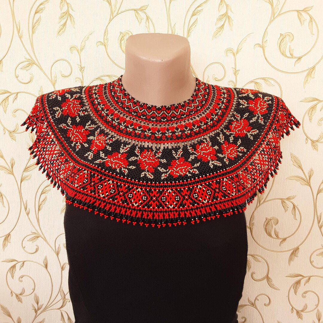 Ukrainian Beaded Necklace Collar, Statement Seed Bead Necklace ...