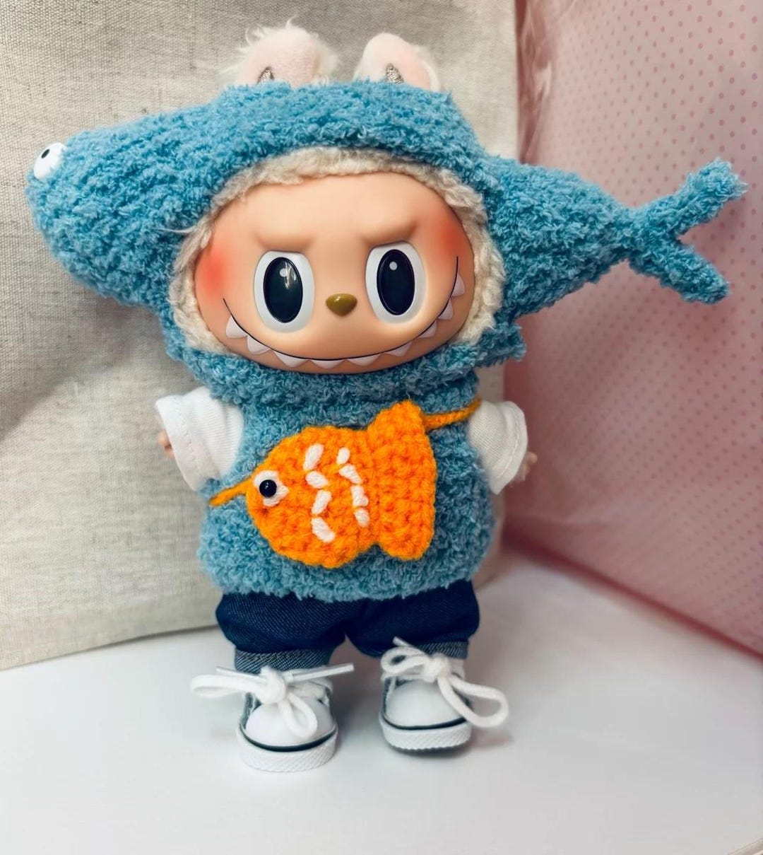 Handmade Crochet Labubu Blue Fish Set Labubu Accessories Labubu OOTD ...