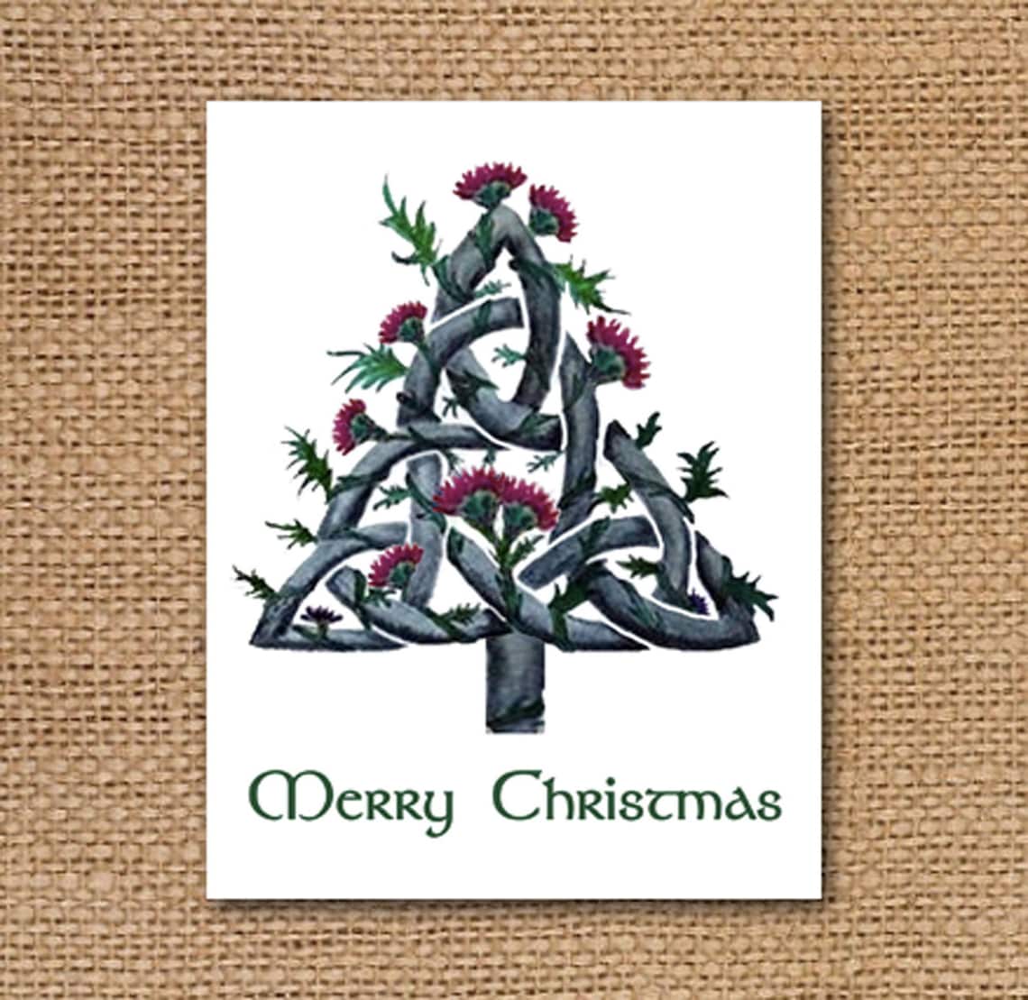 Celtic Christmas Card, Celtic Tree With Thistles, Merry Christmas, Set ...