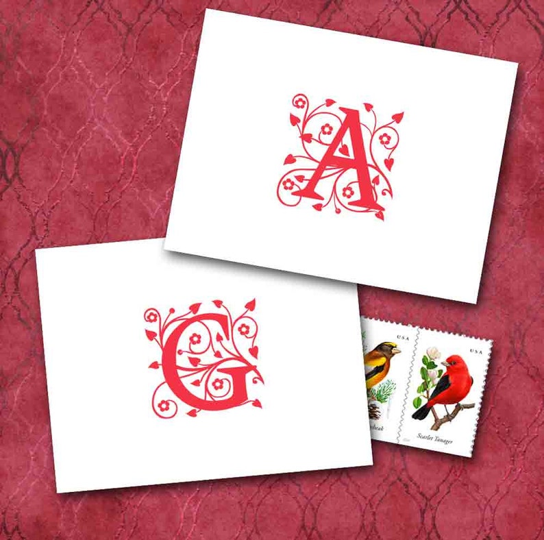 Initial Note Cards Custom Made to Order Black With Red | Etsy