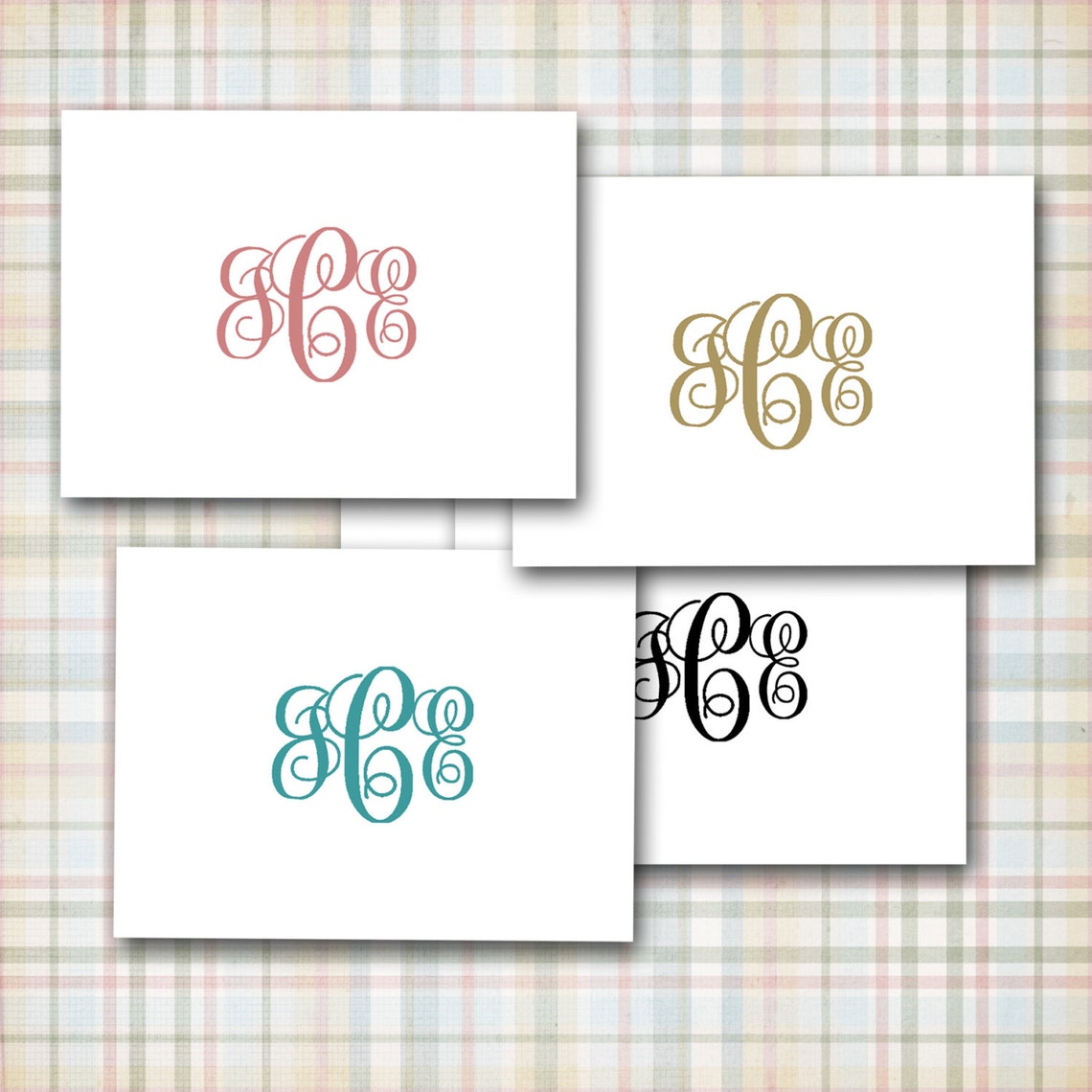 Classic Three Initial Monogram Note Cards Personalized - Etsy