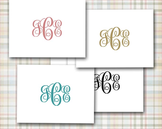 Classic Three Initial Monogram Note Cards Personalized - Etsy